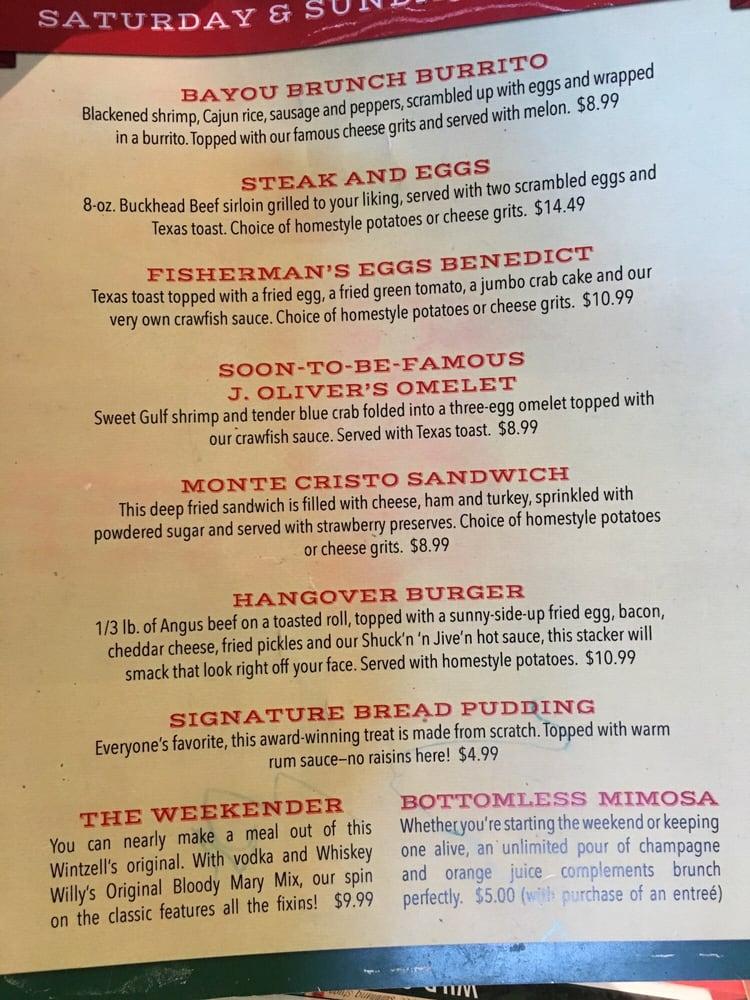 Menu at Wintzell's Oyster House restaurant, Mobile, 605 Dauphin St