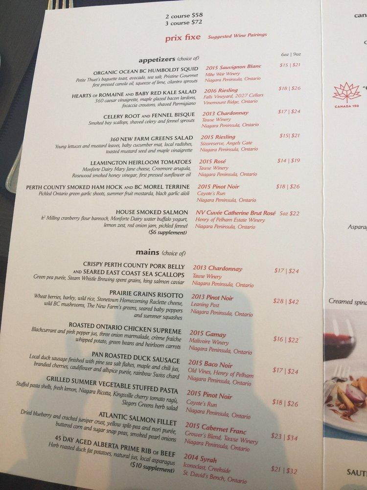 Menu at 360 The Restaurant at the CN Tower, Toronto