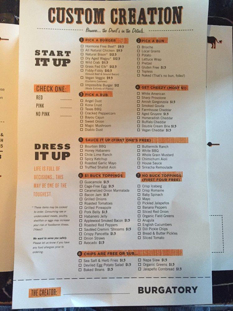 Menu at Burgatory pub & bar, Robinson Township
