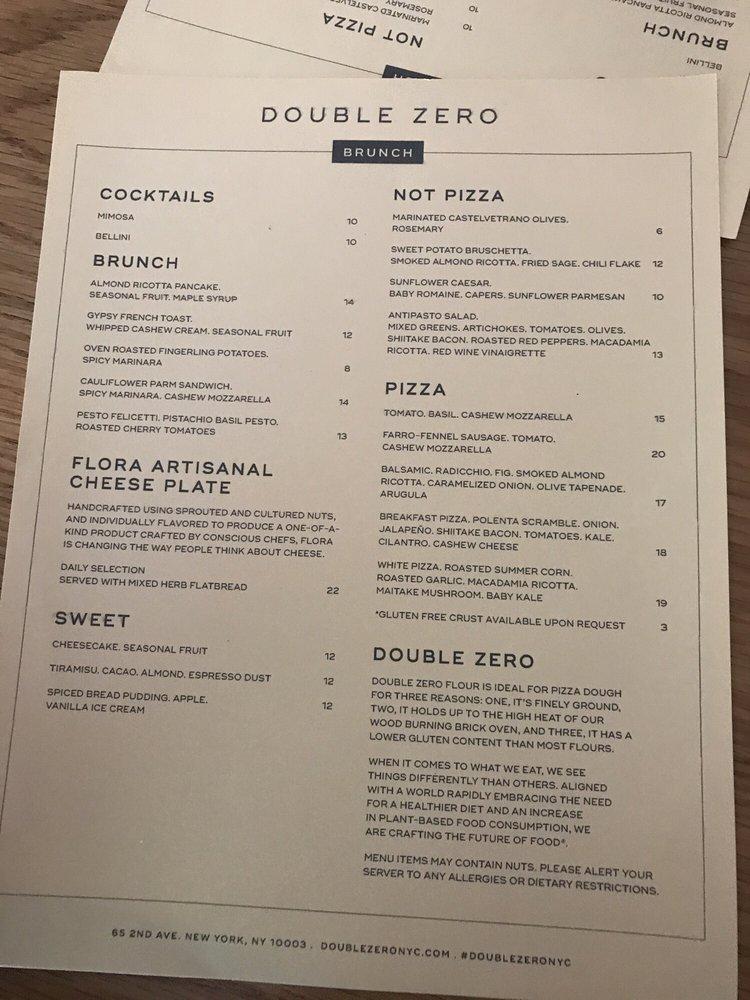 Menu at Double Zero pizzeria, New York City