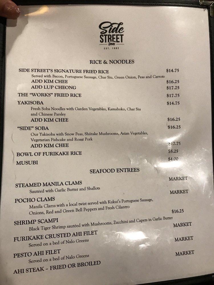 Menu at Side Street Inn On Da Strip pub & bar, Honolulu