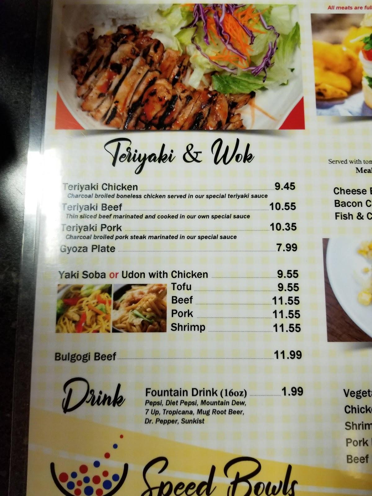 Menu at SpeedBowl restaurant, Hoquiam