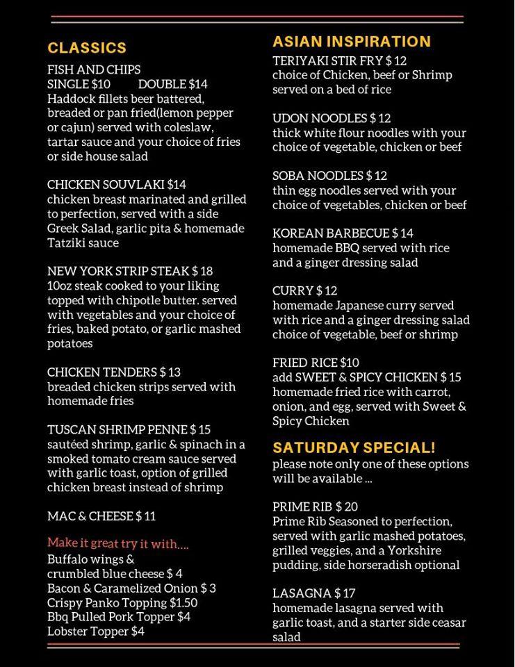Menu at Take 2 Restaurant & Bar, Fort Erie