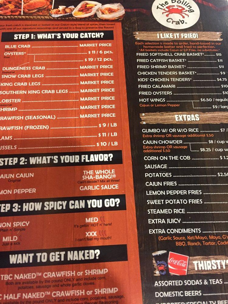 Menu at The Boiling Crab restaurant, San Jose, 71 Curtner Ave Suite 20