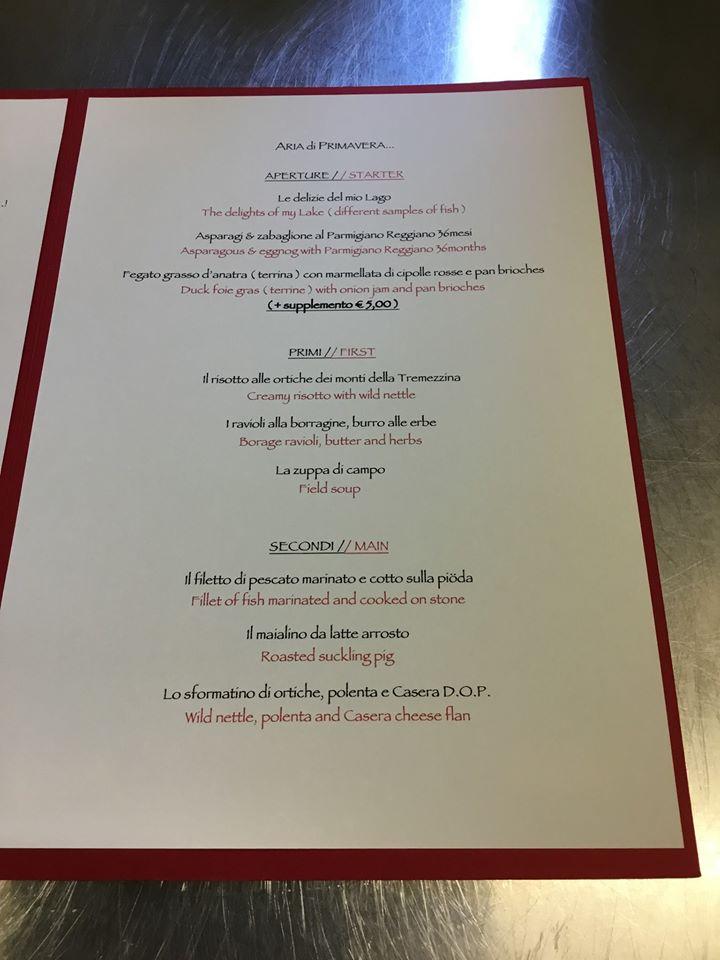 Menu at Antica Trattoria del Risorgimento restaurant, Azzano