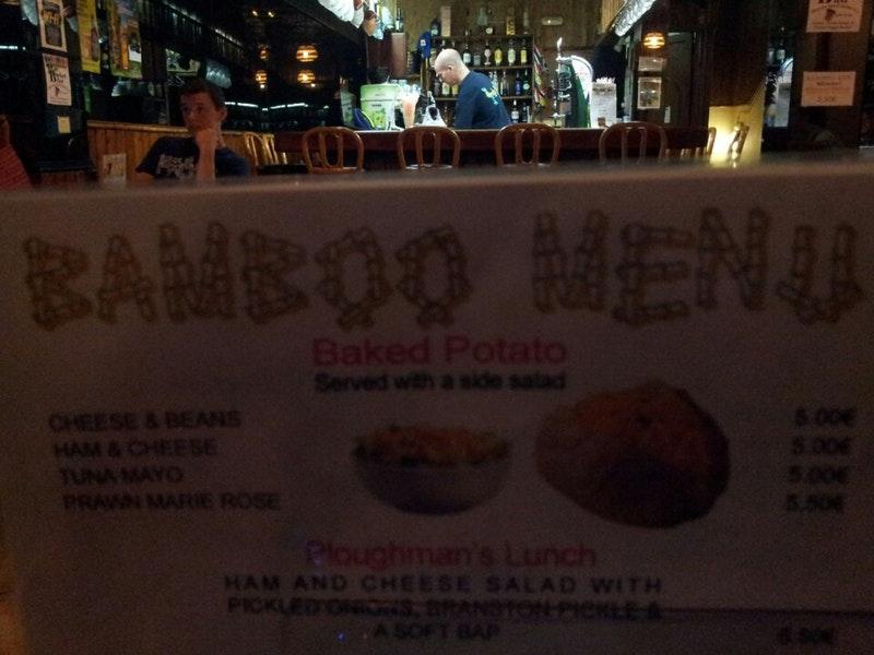 Menu at Bamboo Bar, Acantilados de los Gigantes
