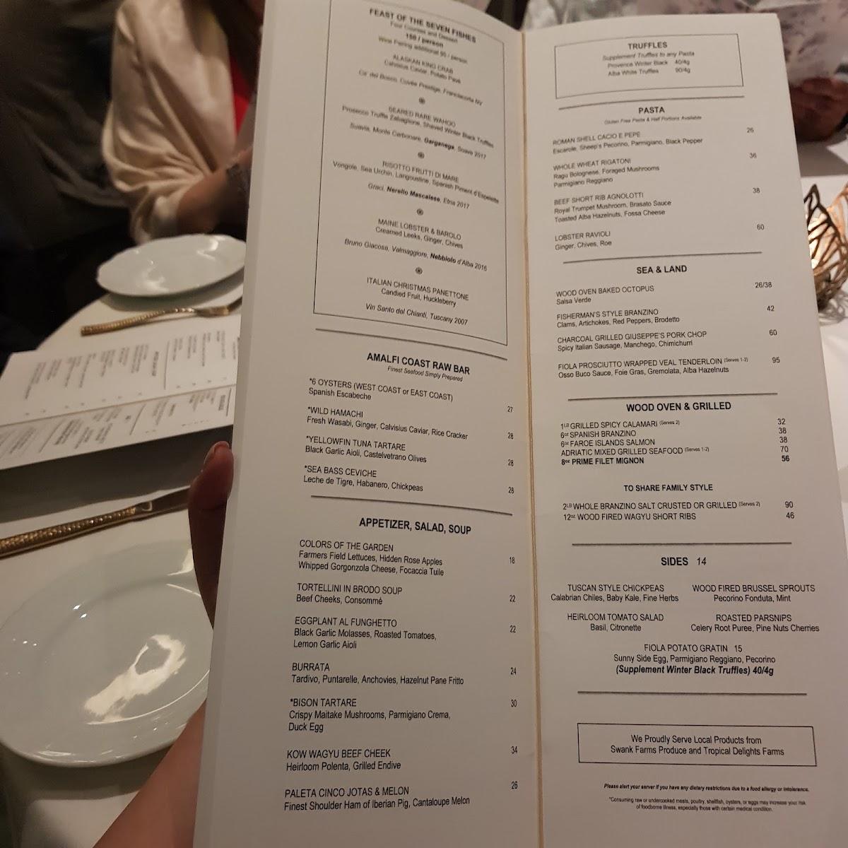Menu at Fiola Miami pub & bar, Coral Gables