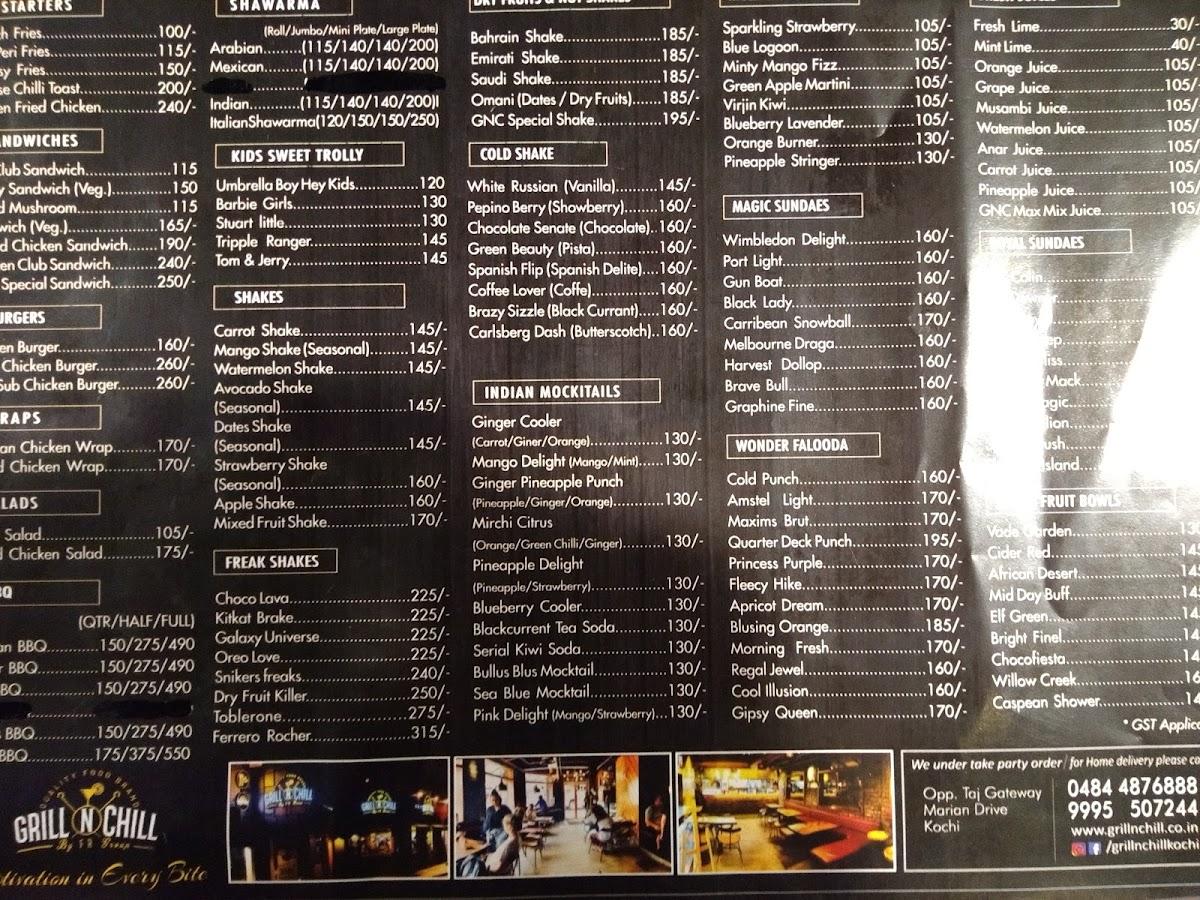 Menu at Grill N Chill, Kochi, 33/86A