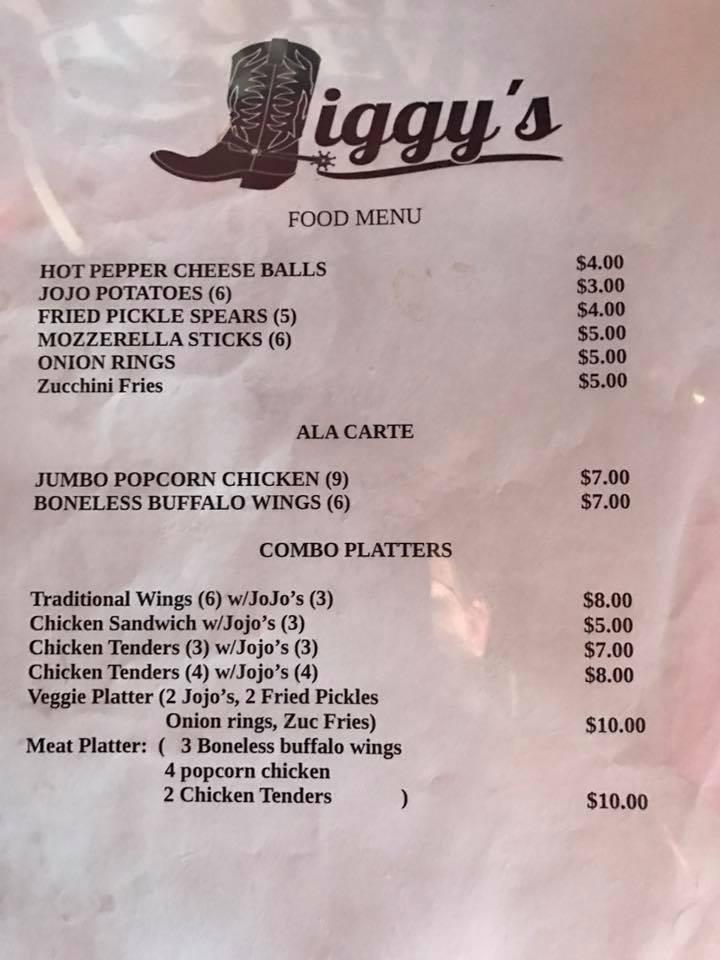 Menu at Jiggy's Country Bar, Ashtabula