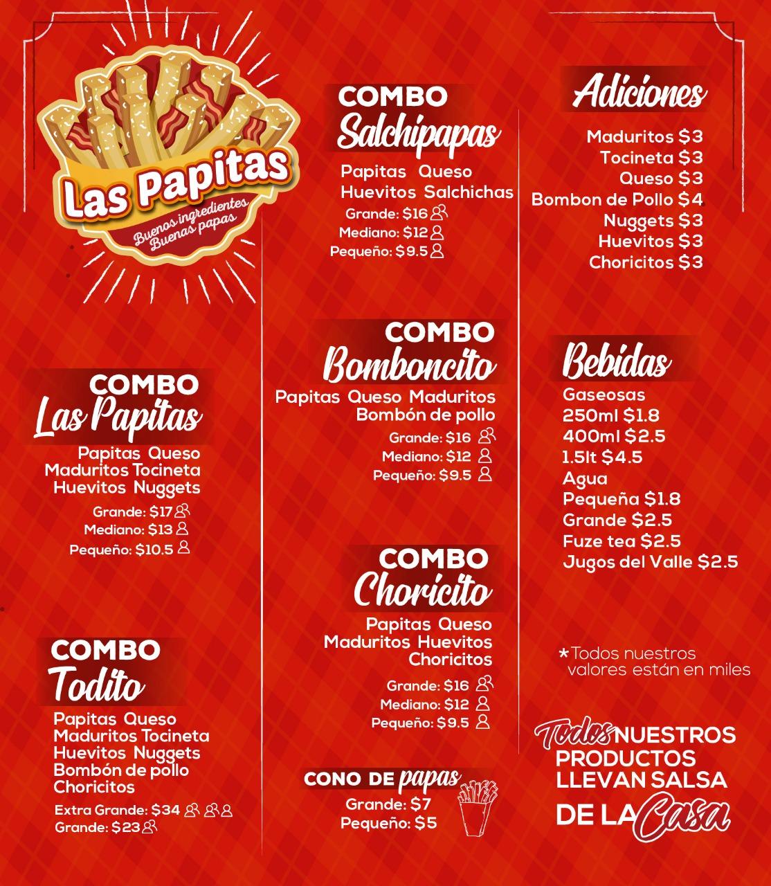 Menu at Las Papitas - Sede Exito Sabaneta restaurant, Sabaneta