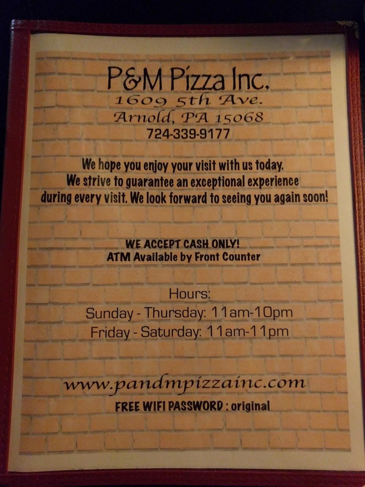 Menu at P&M Pizza pizzeria, New Kensington