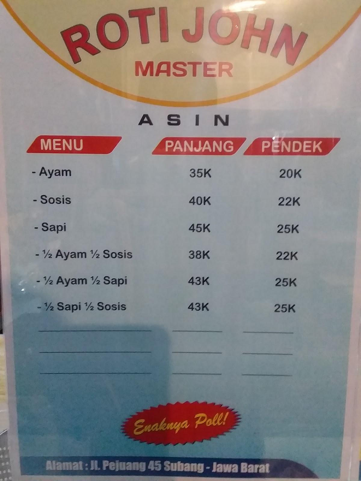 Menu at Roti JOHN MASTER, Subang