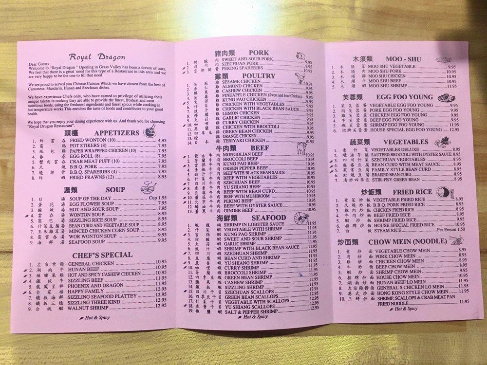 Menu at Royal Dragon Restaurant, Grass Valley