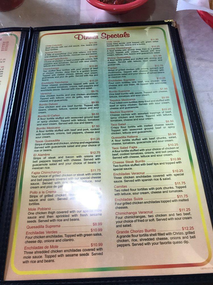 Menu at El Cañon Mexican Restaurant, Grove City