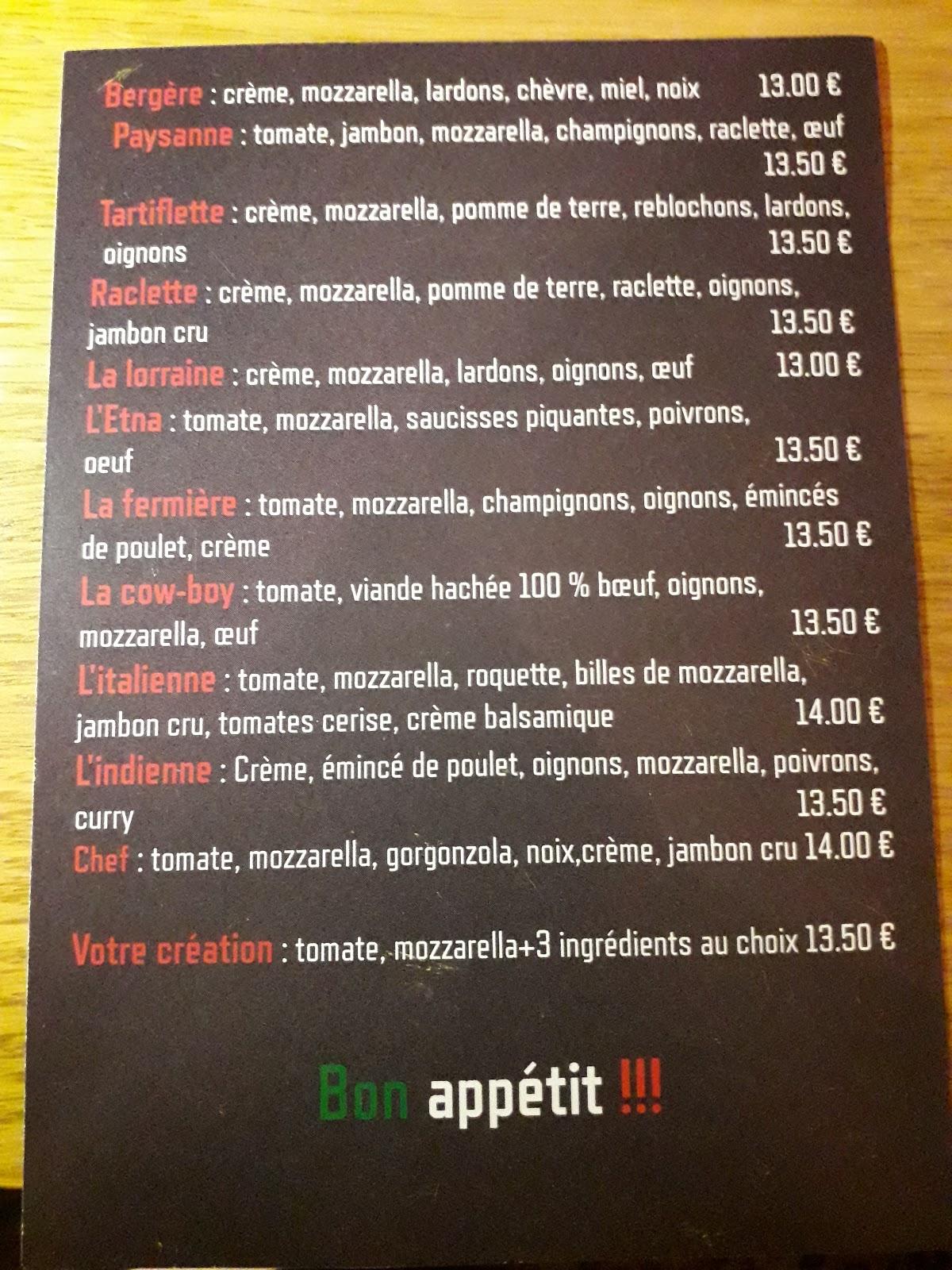 Menu at Pizzeria delizio, Saint-Gervais-les-Bains