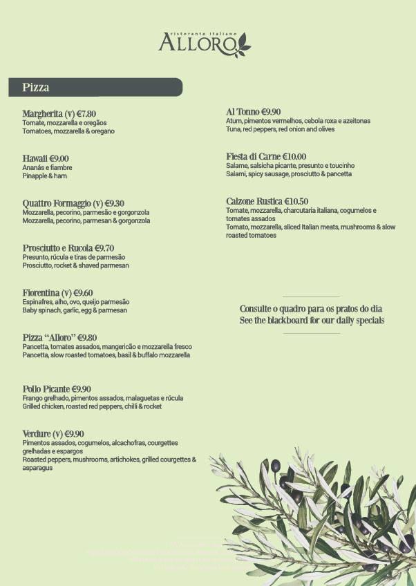 Menu at Restaurante ALLORO, Praia da Luz