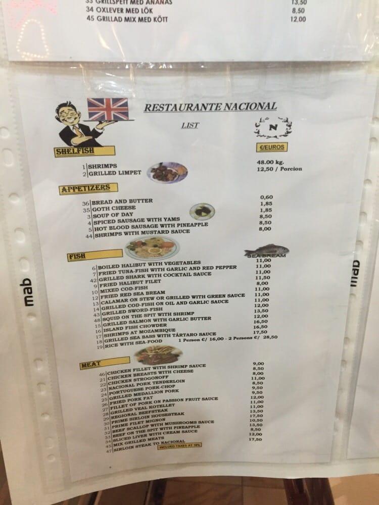 Menu at Restaurante NACIONAL, Ponta Delgada
