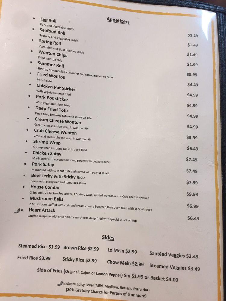 Menu at Thai City restaurant, Portales