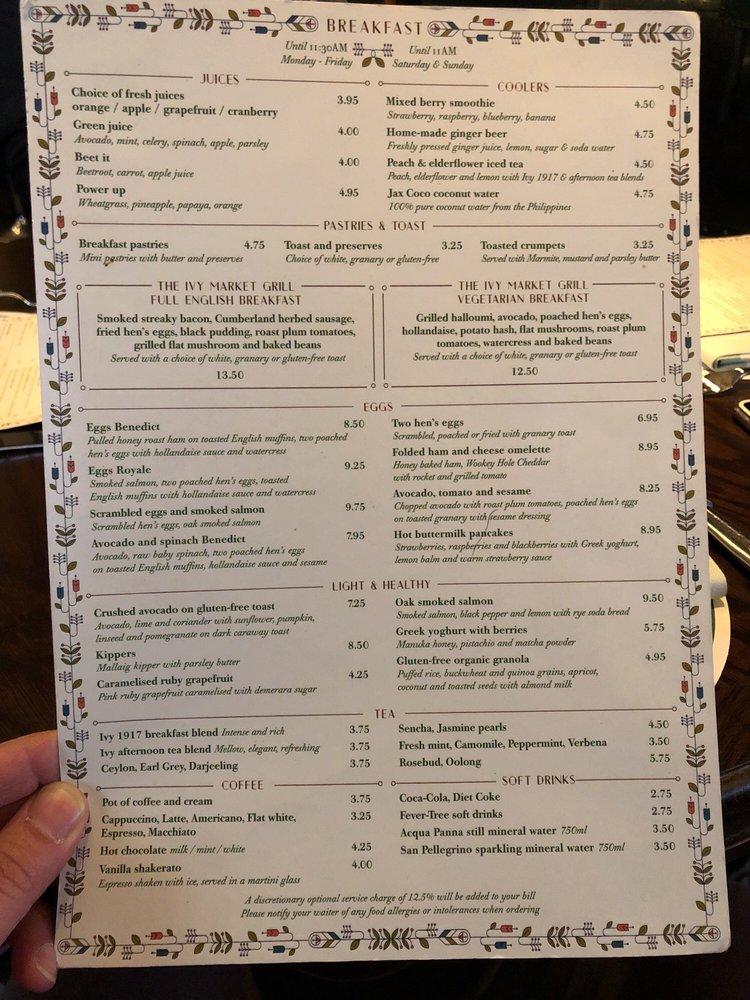 Menu at The Ivy Market Grill restaurant, London
