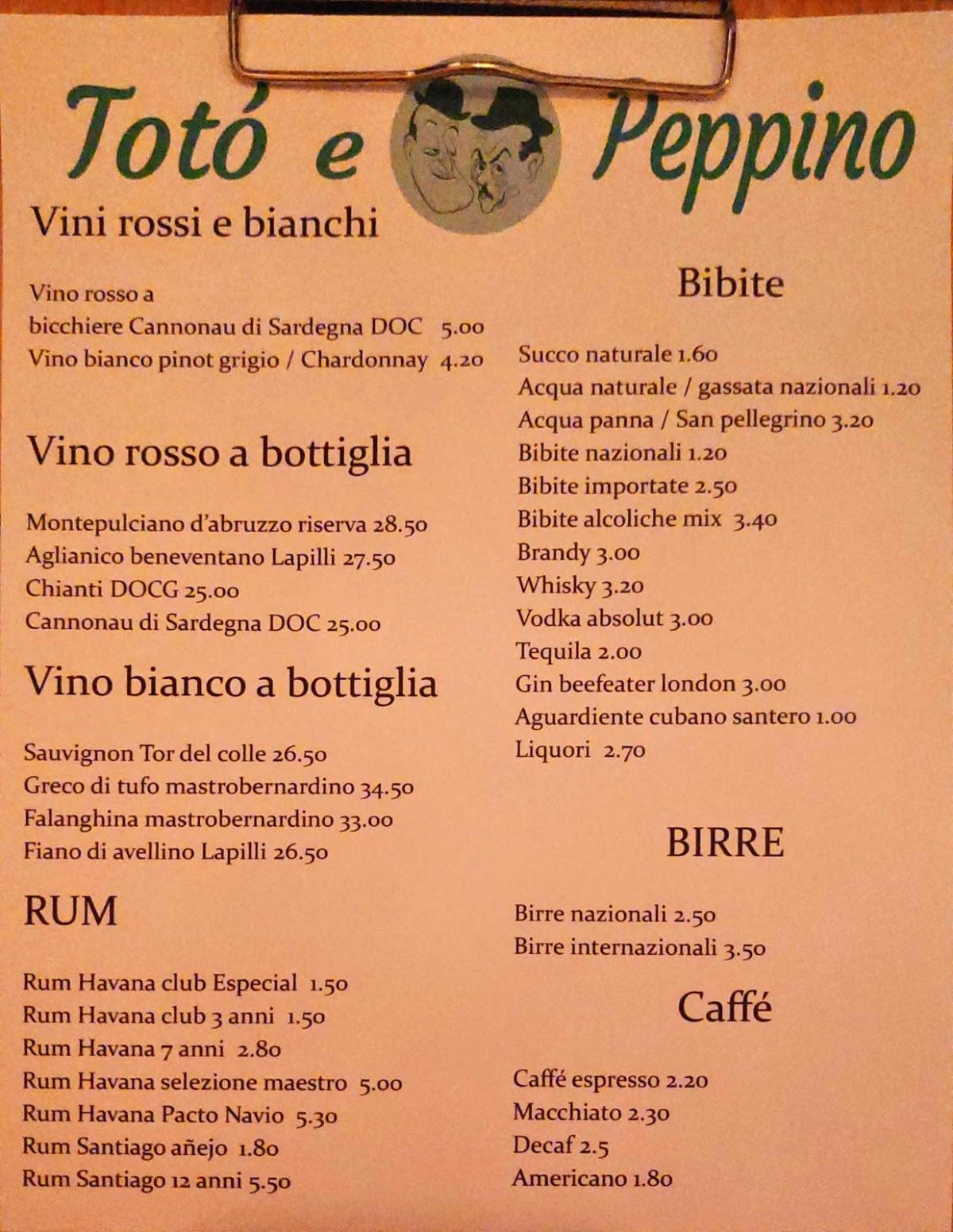 Menu at Totò e Peppino restaurant, Havana