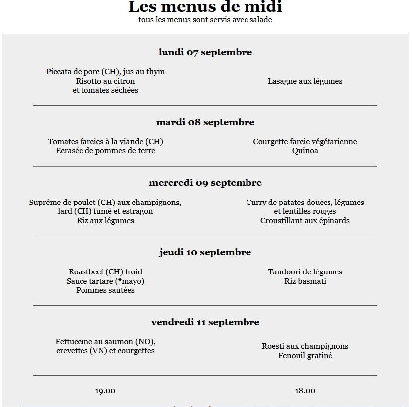 Menu at Chez Max et Meuron, Neuchâtel