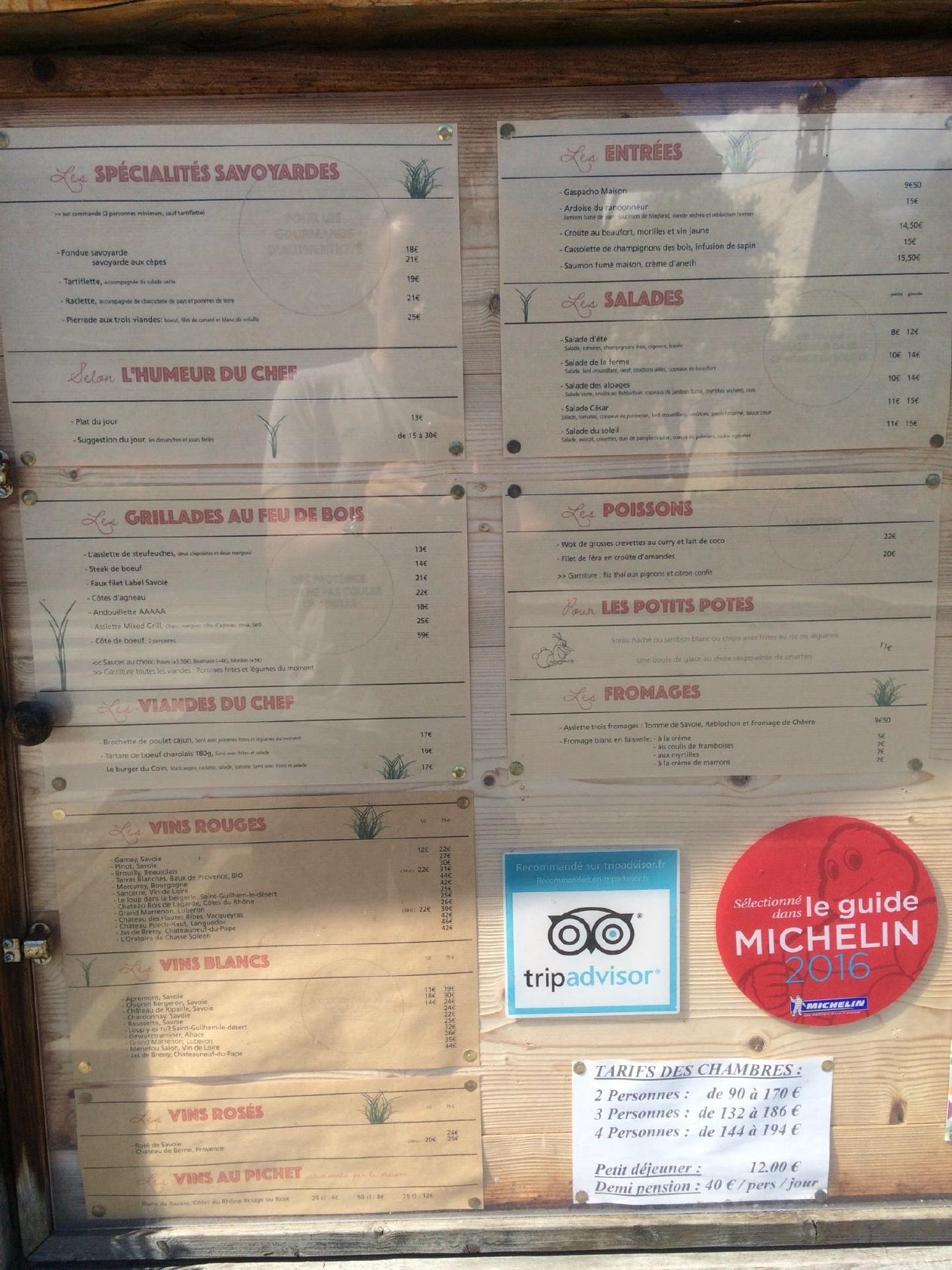 Menu au Restaurant Le coin savoyard, Combloux