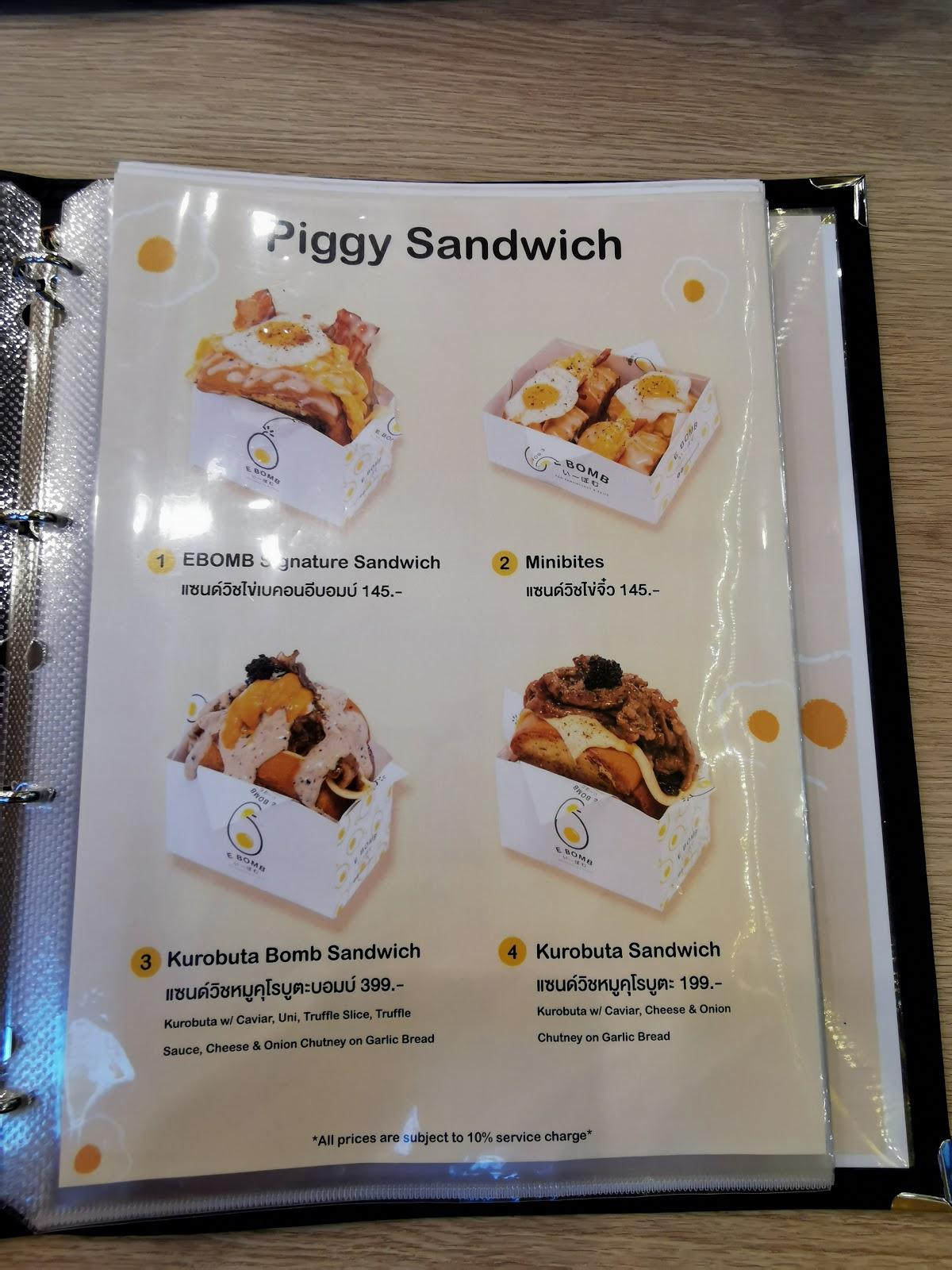 Menu at E bomb egg sandwiches restaurant, Bang Phli Yai