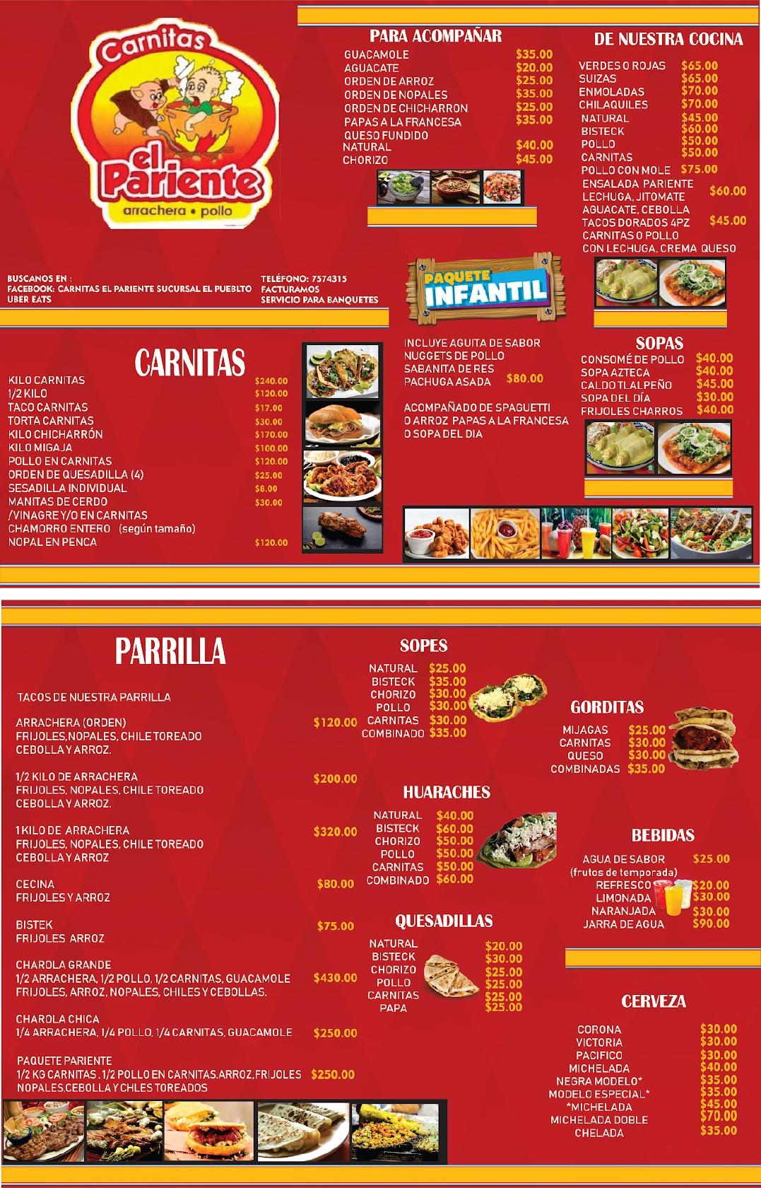 Carta del restaurante El Pariente Carnitas El Pueblito, El Pueblito ...