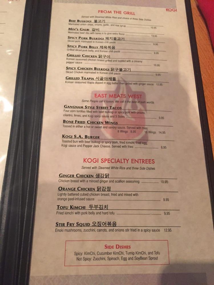 Menu at Kogi Korean Grill restaurant, San Antonio