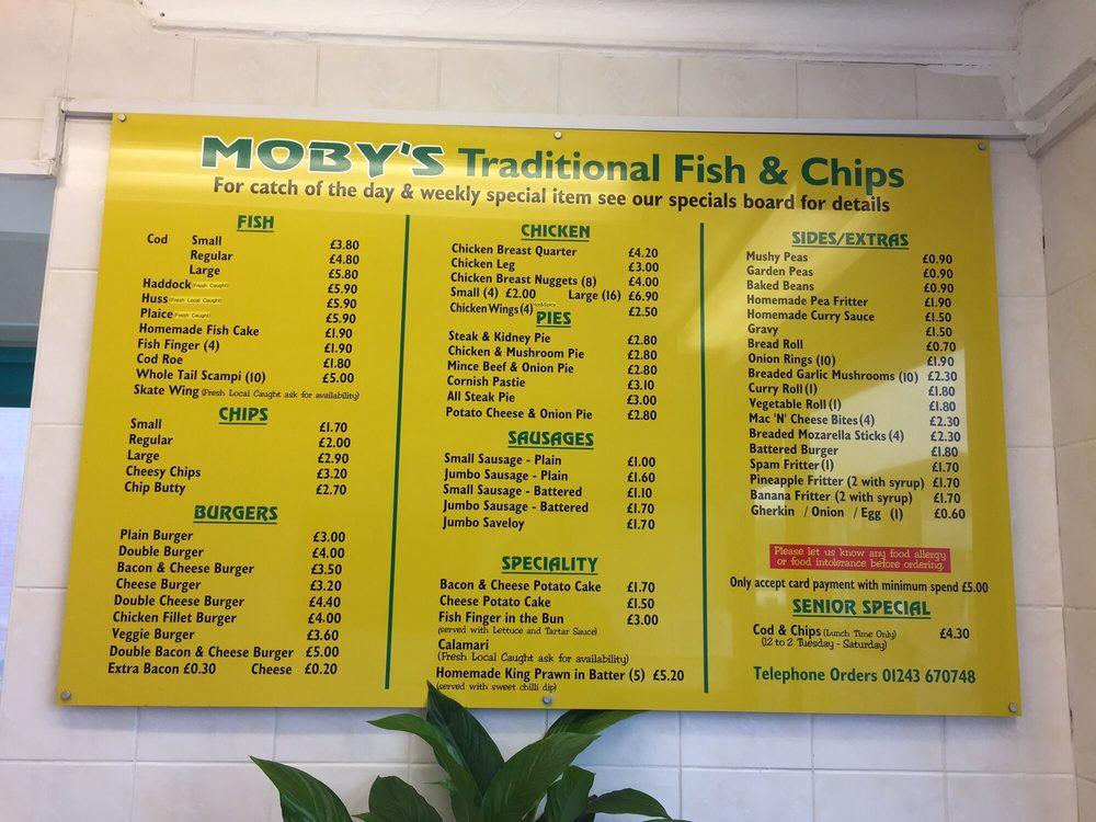 Menu at Mobys Seafood fast food, East Wittering