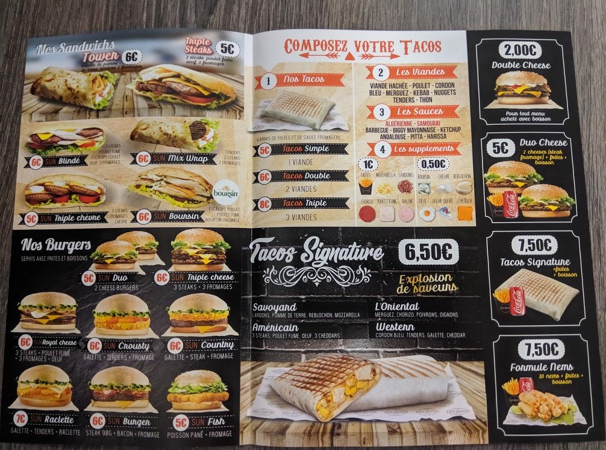 Menu au Sun Burger restaurant, Crépy-en-Valois