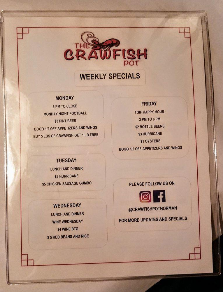 Menu at The Crawfish Pot Norman restaurant, Norman