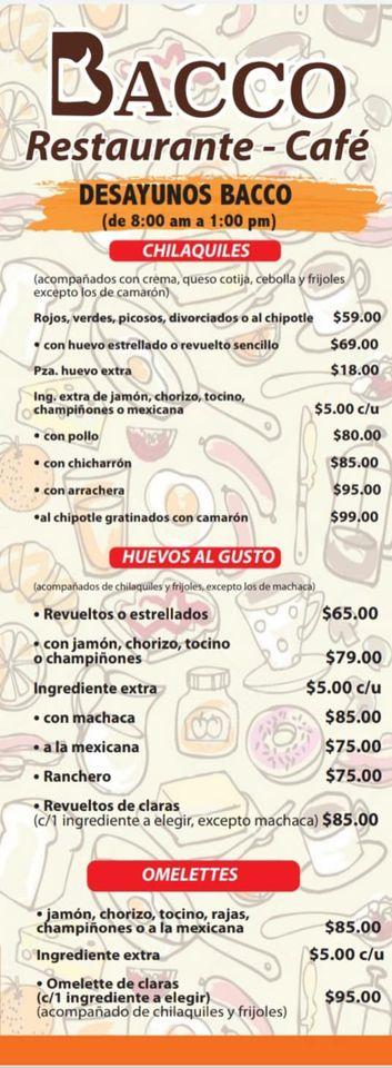 Carta de Bacco Grill & Restaurant, Zapopan, Av Xochitl 3709-A