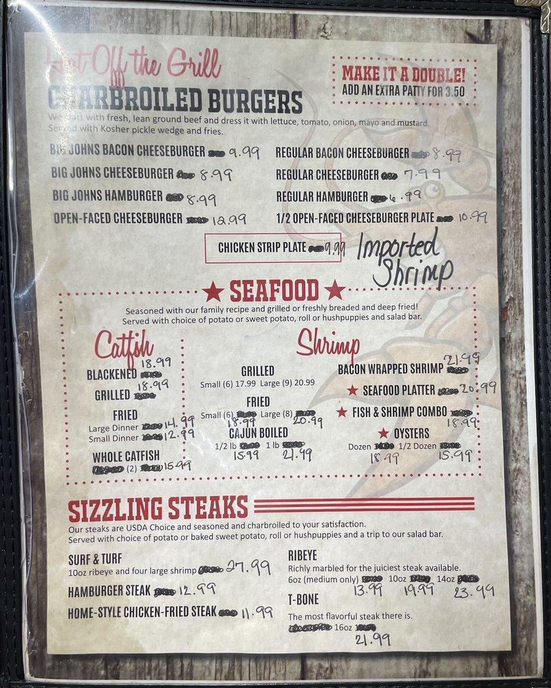 Menu at Big John's Steak & Seafood steakhouse, Rayville