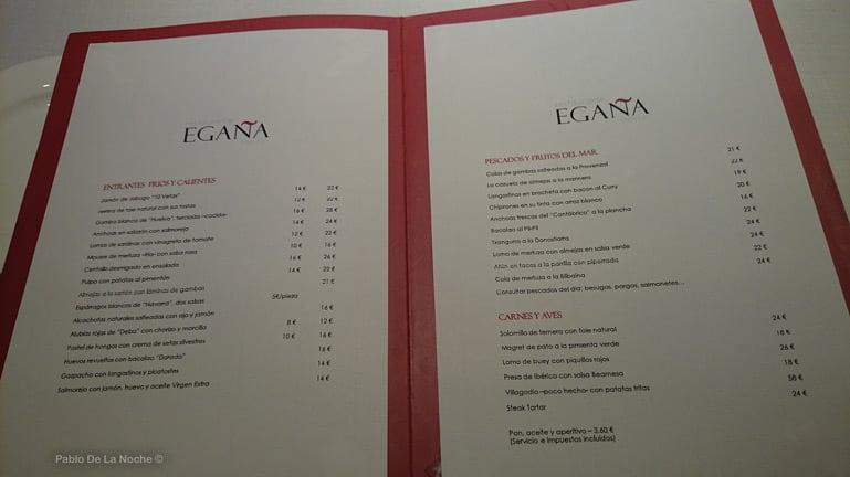 Carta del pub y bar EGAÑA Santo, Sevilla