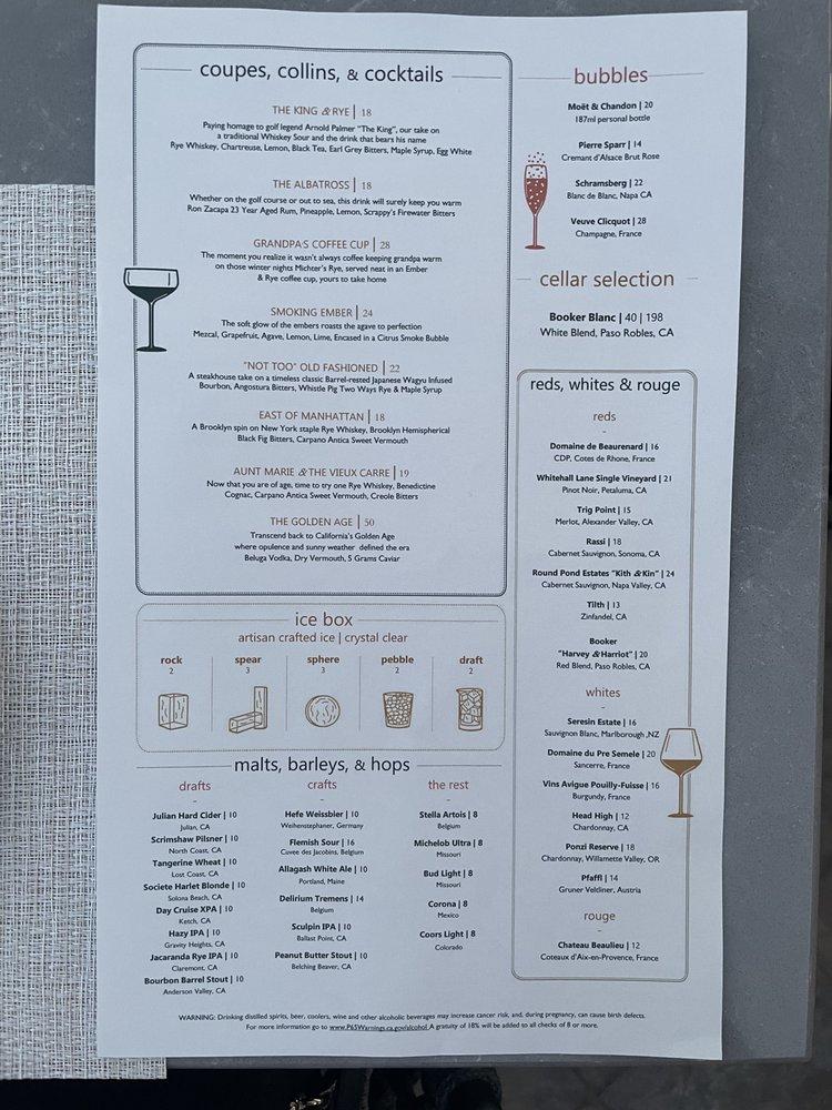 Menu at Ember & Rye steakhouse, Carlsbad