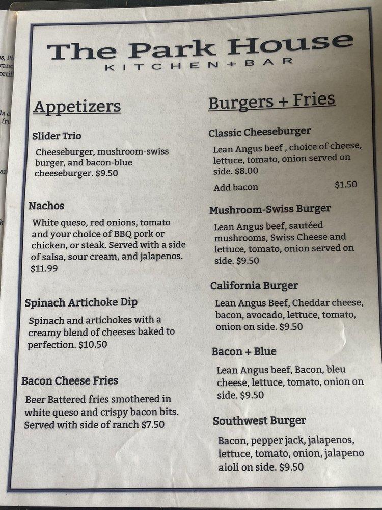 Menu at The Park House Kitchen + Bar, Siloam Springs