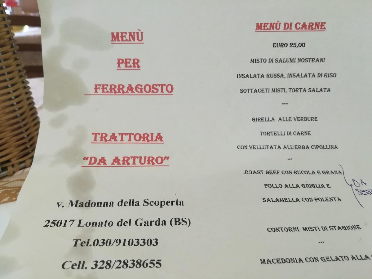 Carta del restaurante Trattoria Da Arturo, Madonna della Scoperta