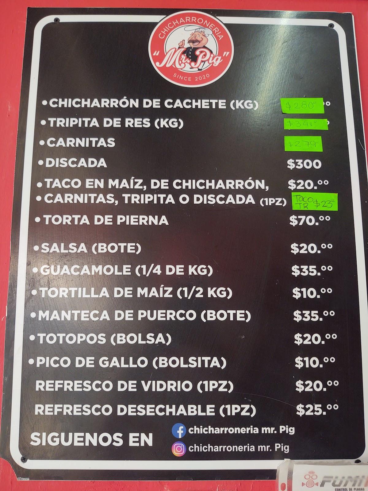 Menu at Chicharroneria Mr. Pig restaurant, Saltillo