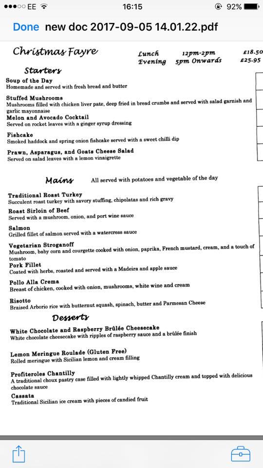Menu at Figaro restaurant, Beverley