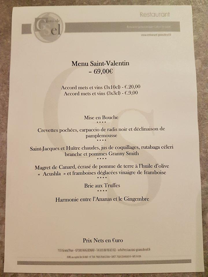 Menu au Restaurant Grains de Sel, Haguenau
