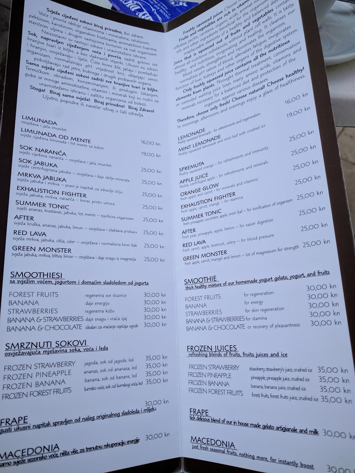 Carta del café Moby Dick, Mali Losinj