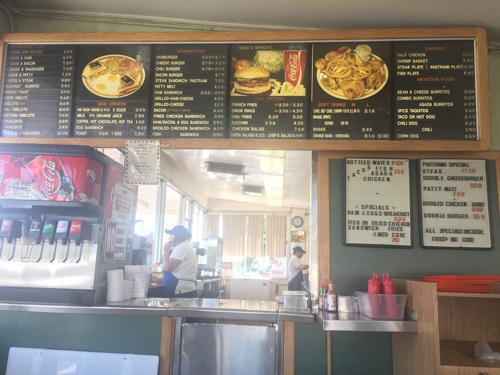 Menu at Nick's Burgers restaurant, El Monte