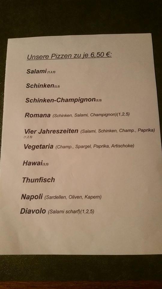 Menu at Pizzeria da Massimo, Germany
