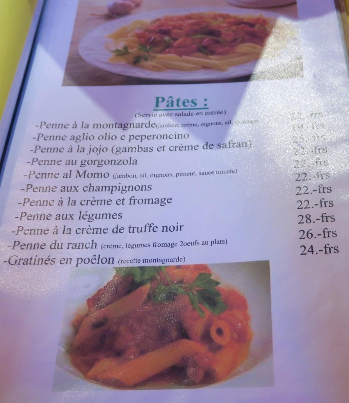 Menu at Le Ranch, Bex