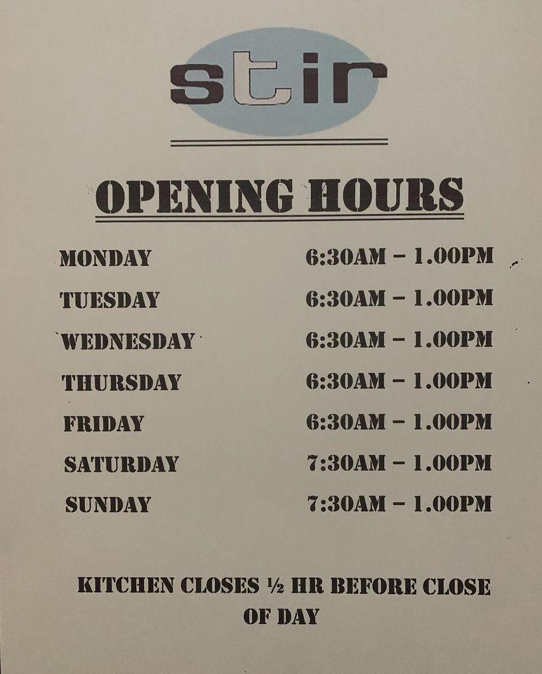 Menu at Stir restaurant, Largs North