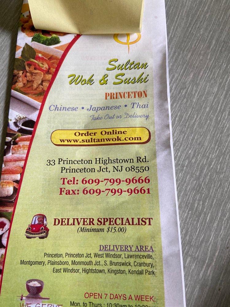 Menu at Sultan Wok Chinese, Sushi & Thai restaurant, West Windsor Township