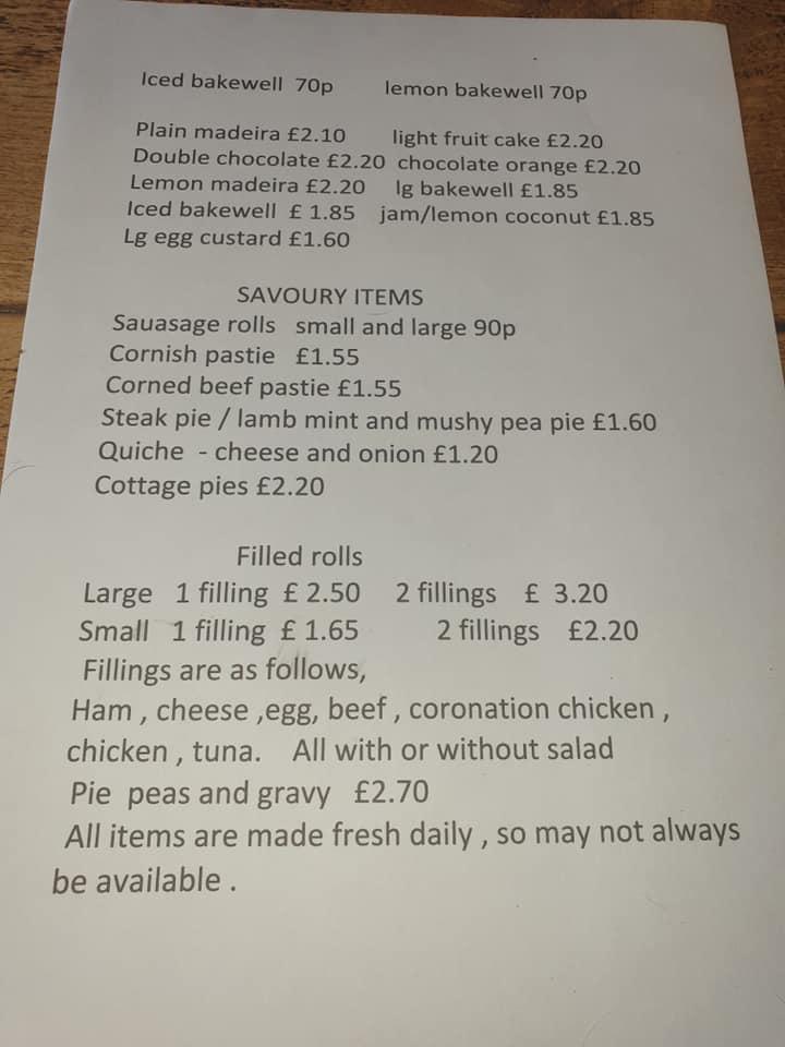 Menu at The Bakehouse restaurant, Alfreton