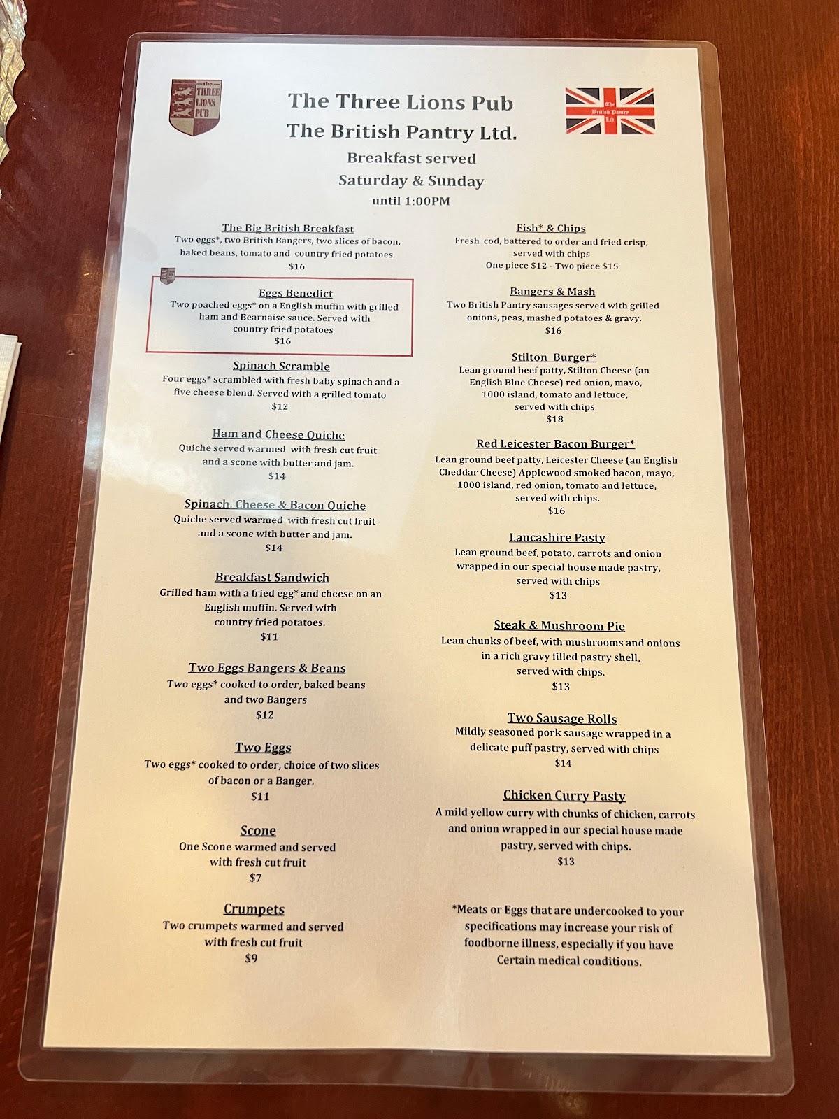 Menu at The British Pantry Ltd. restaurant, Redmond