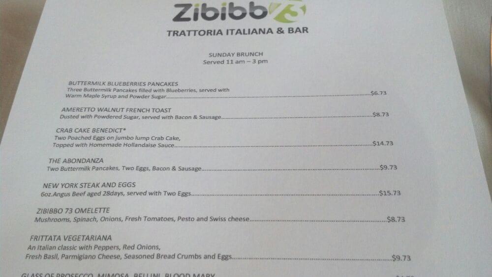 Menu at Zibibbo 73 - Authentic Italian Trattoria pub & bar, Stafford